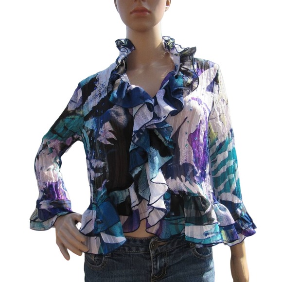 Agora | Tops | Agora Womens Layered Ruffle Sequin Crinkled Sheer Long ...